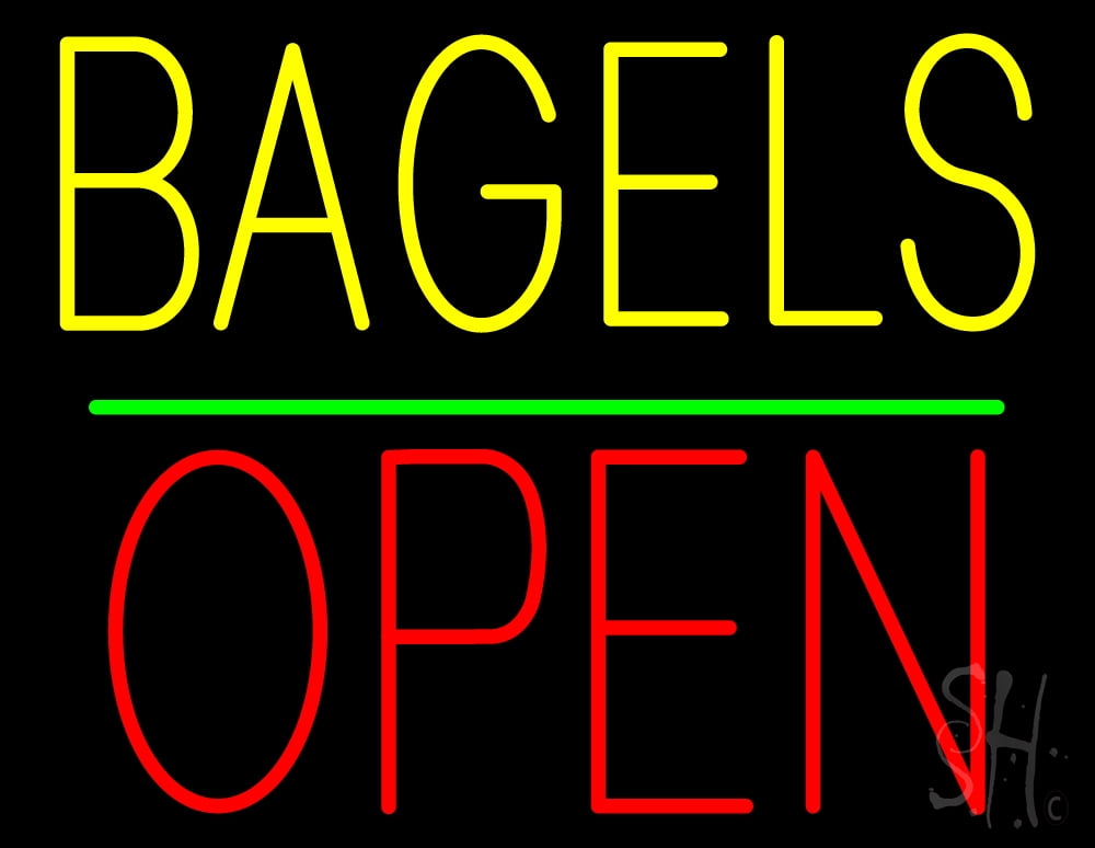 Bagels Block Open Green Line LED Neon sign 24 x 31 - inches, Black ...