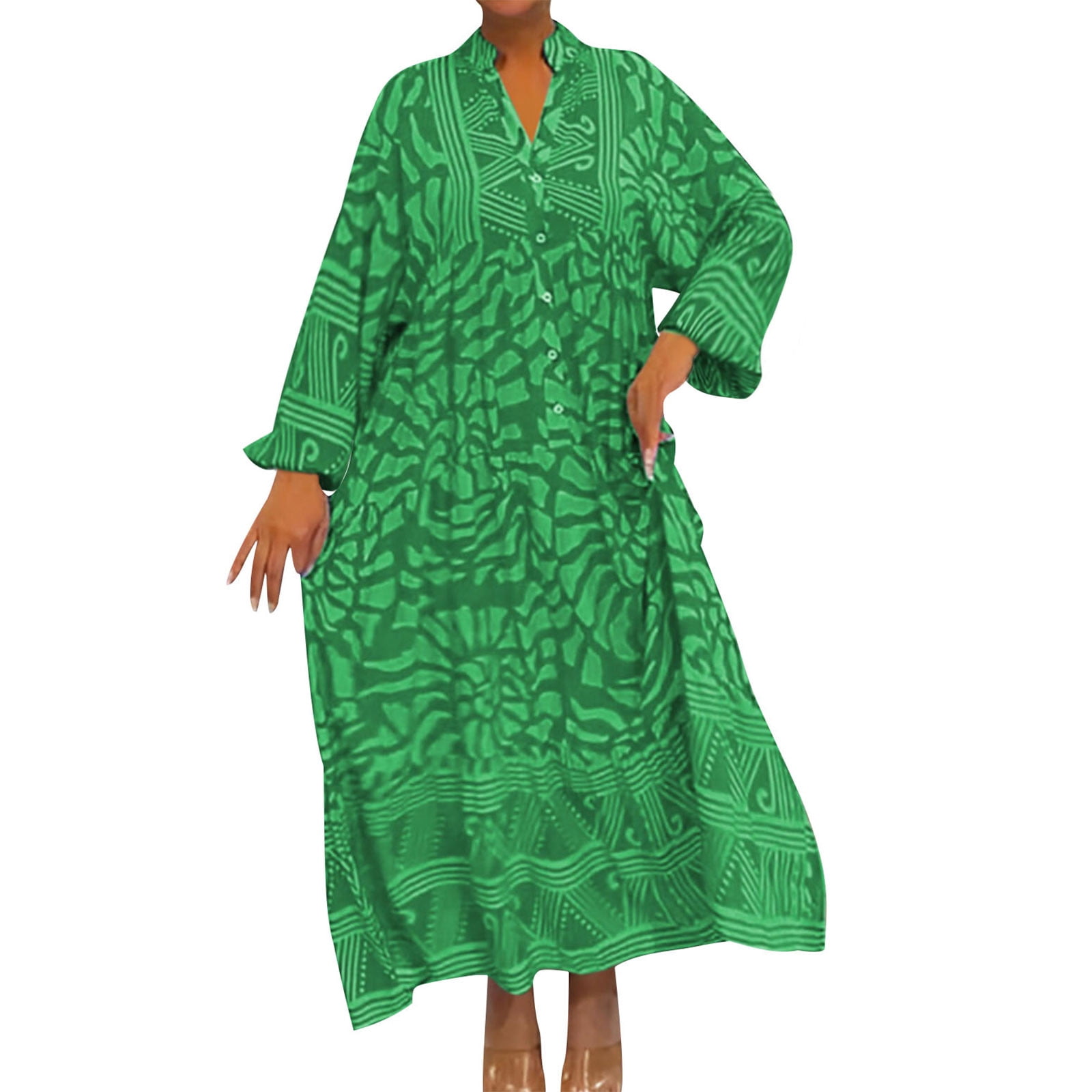 Baggy Boho Dresses for Women Plus Size Long Sleeve Button Down Tiered ...