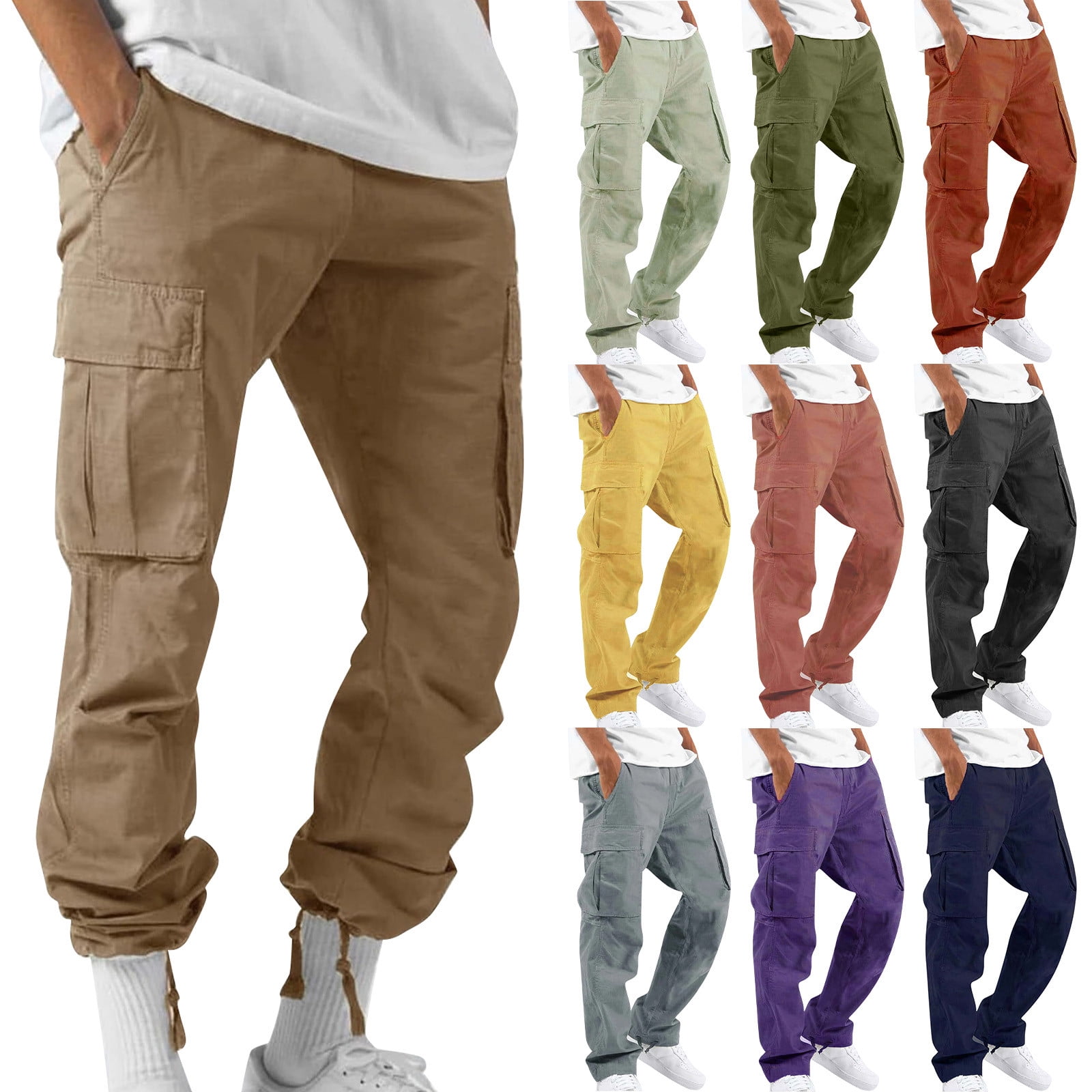 Baggy Cargo Pants Men Drawstring Athletic Work Joggers with Multi Pockets Loose Fit Casusal ...