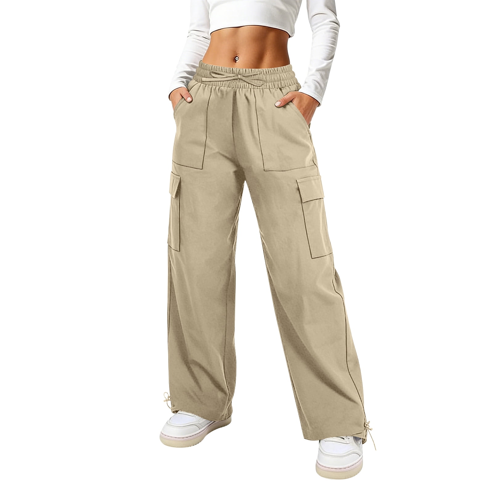 Baggy Cargo Pants Women Parachute Hiking Wide Leg Pants with 4 Pockets ...