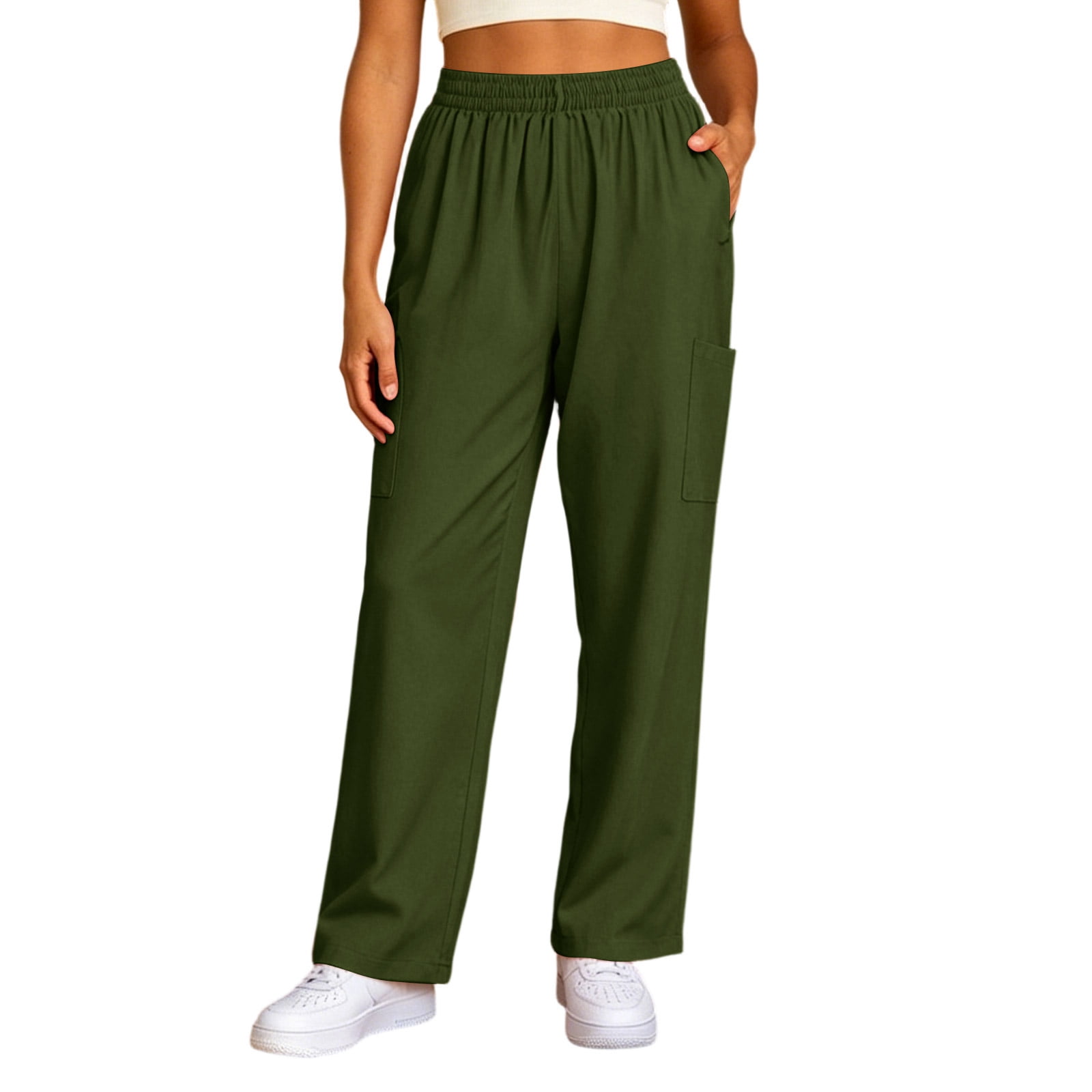 Baggy Cargo Pants Women Parachute Hiking Wide Leg Pants with 4 Pockets ...