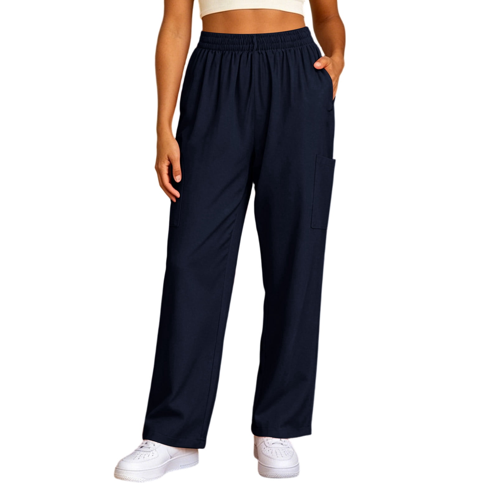 Baggy Cargo Pants Women Parachute Hiking Wide Leg Pants with 4 Pockets ...