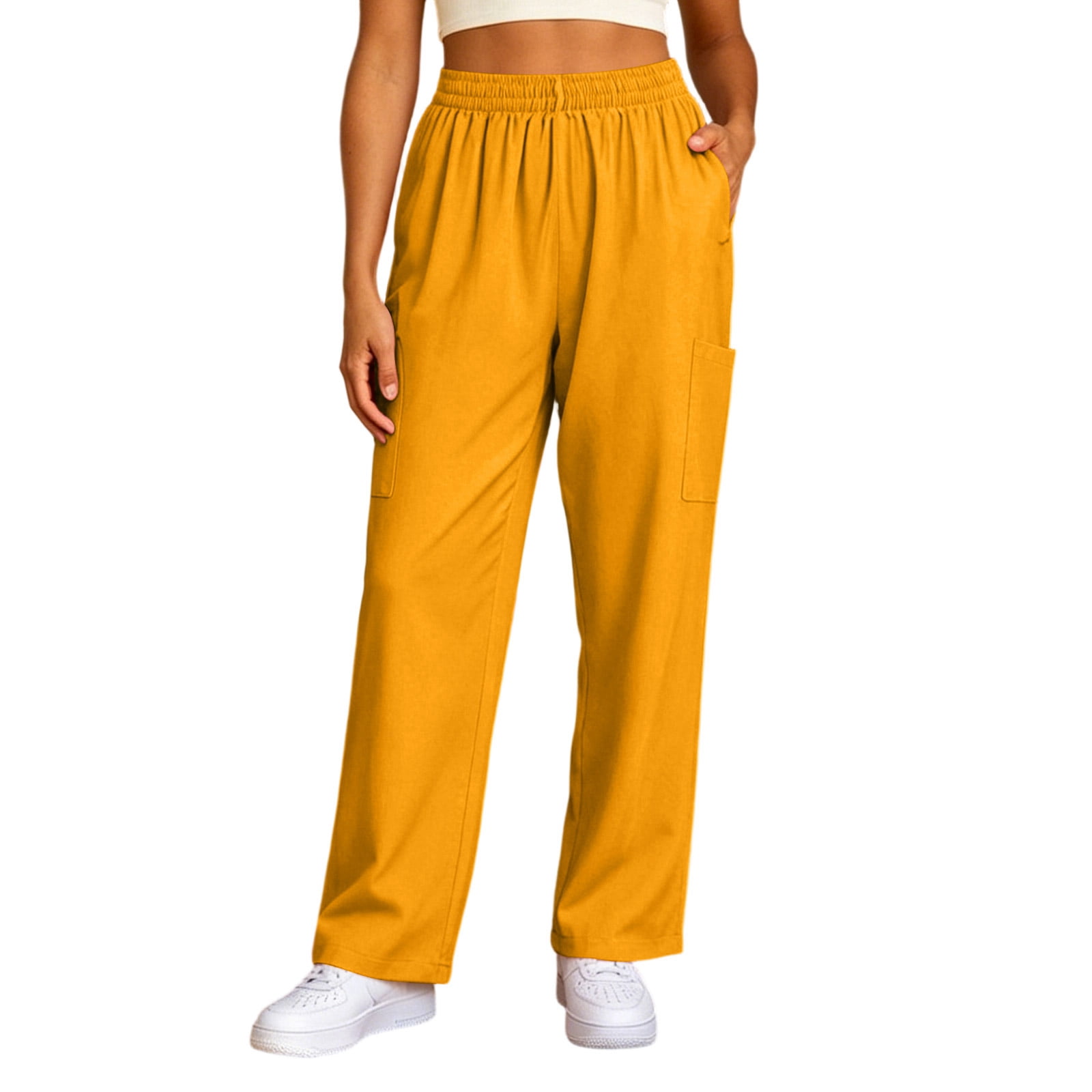 Baggy Cargo Pants Women Parachute Hiking Wide Leg Pants with 4 Pockets ...