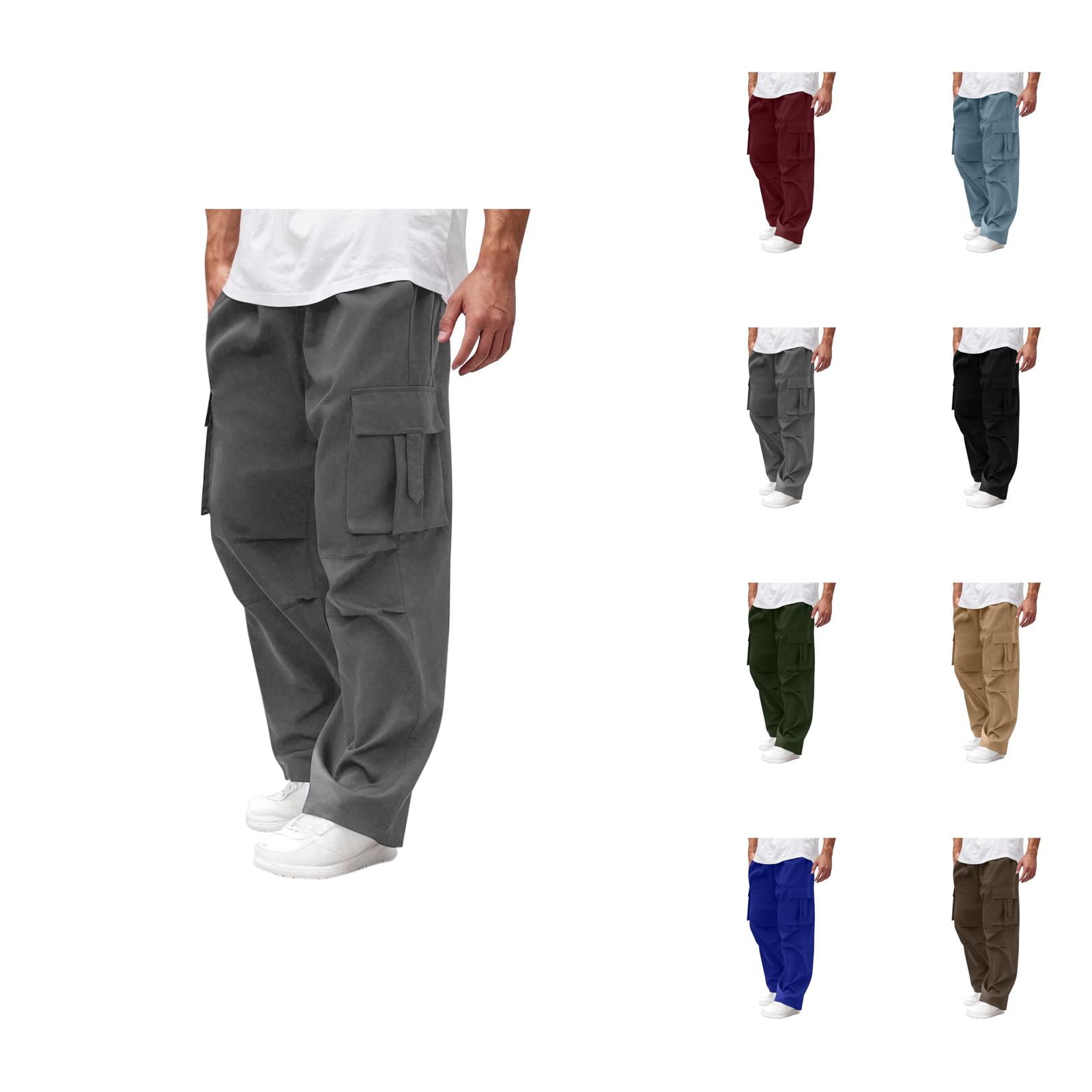 Baggy Cargo Pants for Men Solid Color Elastic Waist Drawstring Loose ...