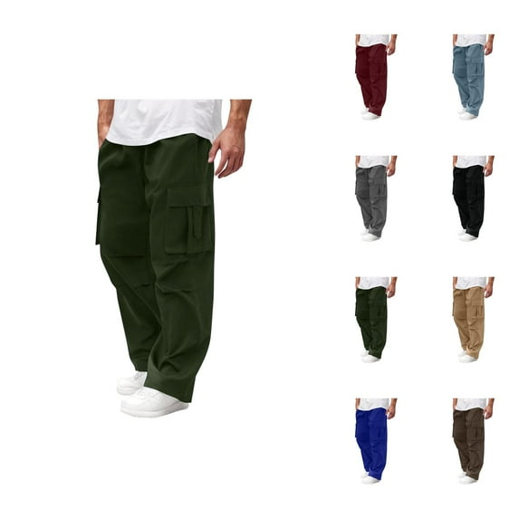 Baggy Cargo Pants for Men Solid Color Elastic Waist Drawstring Loose ...