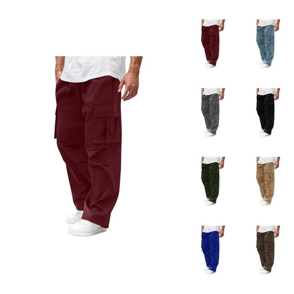 Baggy Cargo Pants for Men Solid Color Elastic Waist Drawstring Loose ...