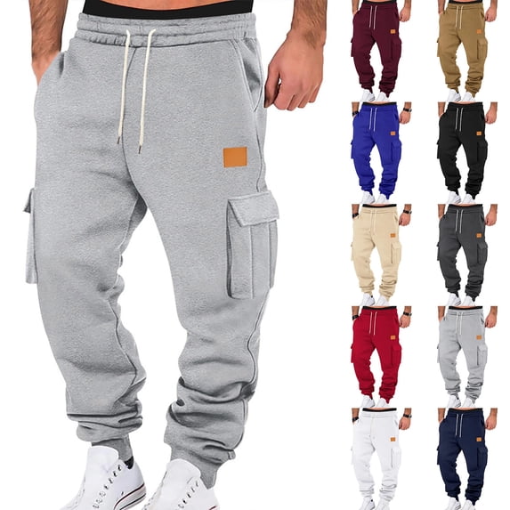 Baggy Cargo Sweatpants for Men Drawstring Waist Fleece Lined Joggers ...