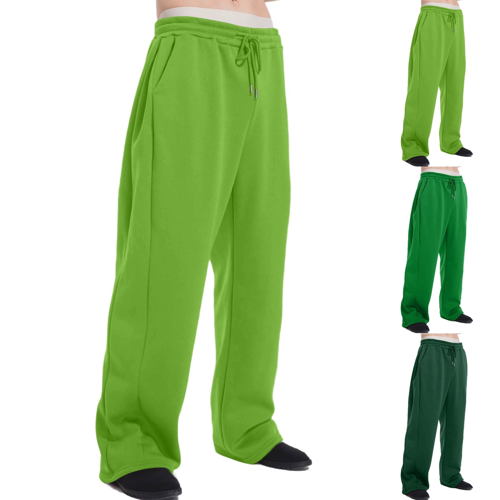 Baggy Fleece Straight-Leg Sweatpants Men's Drawstring Athletic Workout ...