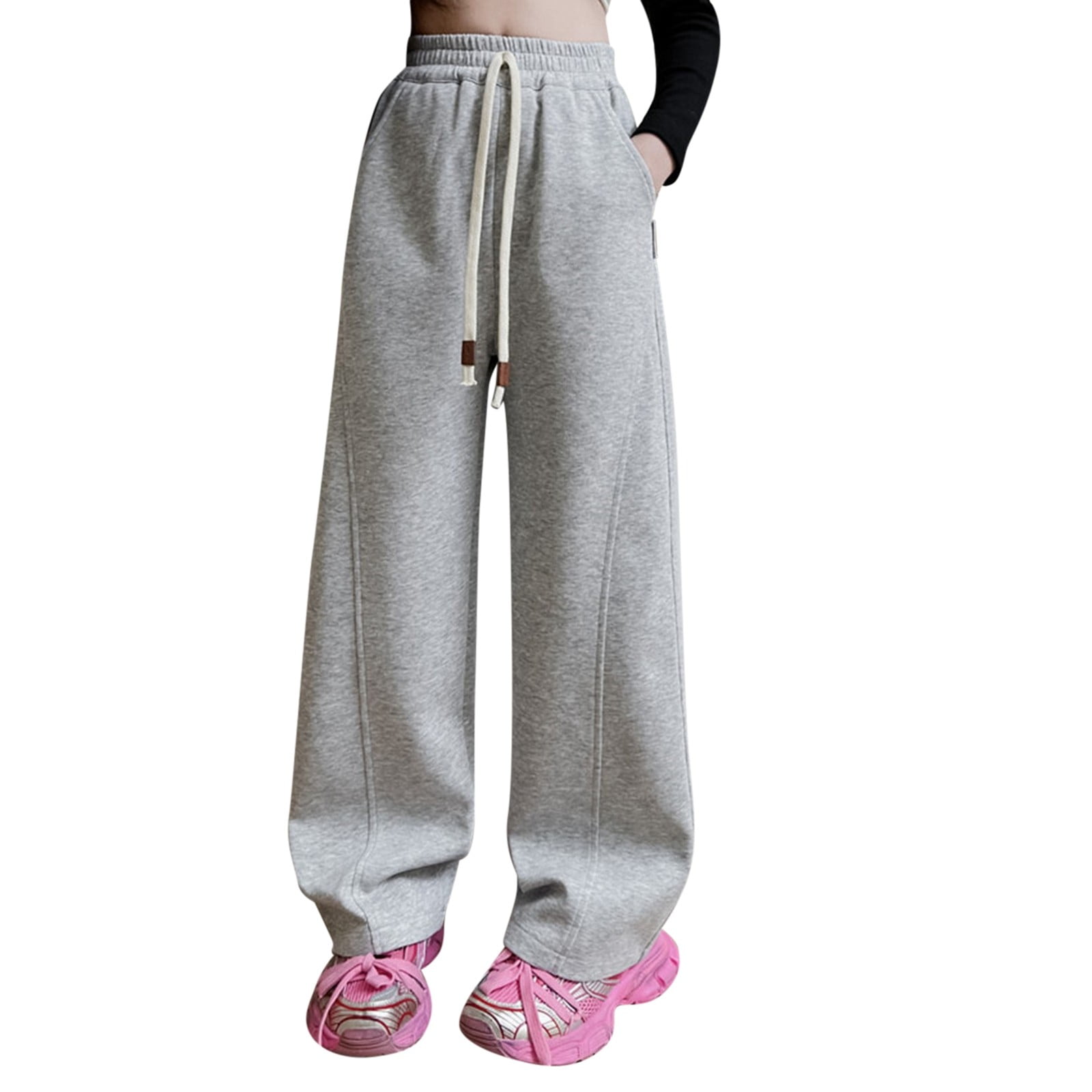 Baggy Girls Sweatpants High Waisted Wide Leg Elastic Waist Sweat Pants ...