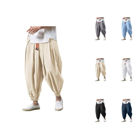 Baggy Harem Pants for Men Solid Color Elastic Waist Drawstring Loose ...