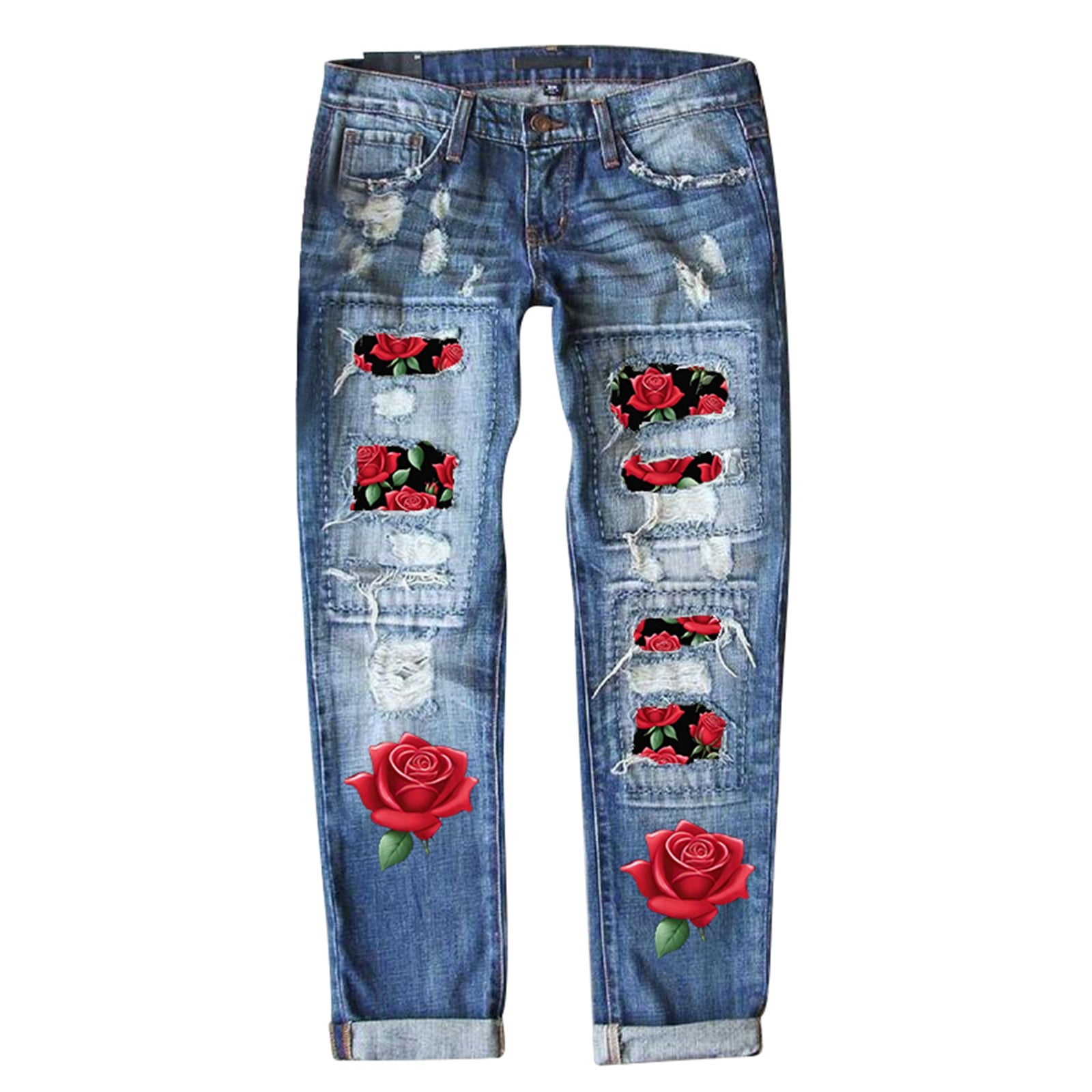 Baggy Jeans Women Jeans Floral Print with Ripped Patchwork Stylish ...