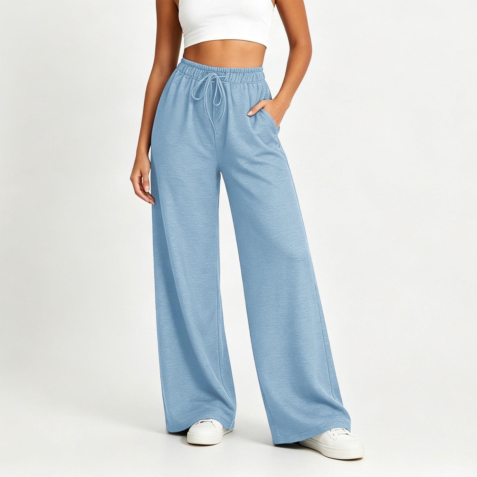 Baggy Jeans Women Solid Color Stretch Faux Denim With Dual Pockets As ...