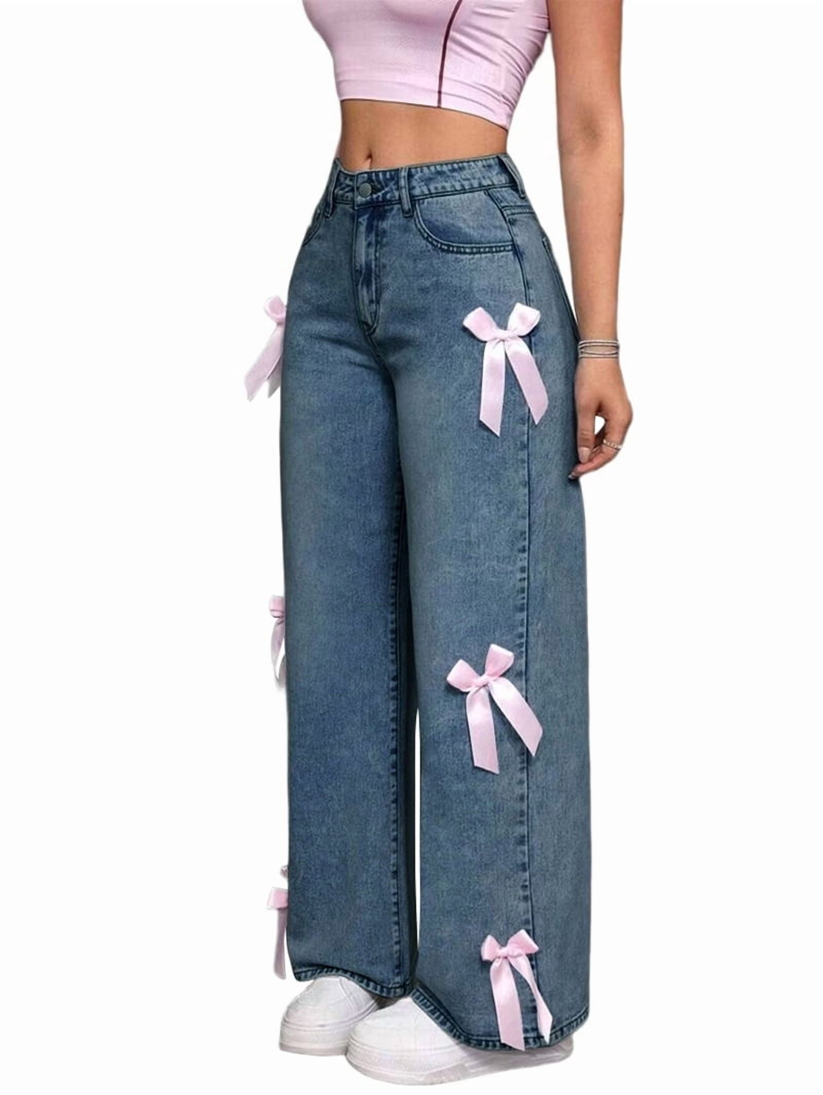 Baggy Jeans for 2026 Woman Tie Jeans High Waist Wide Leg Loose Pants ...