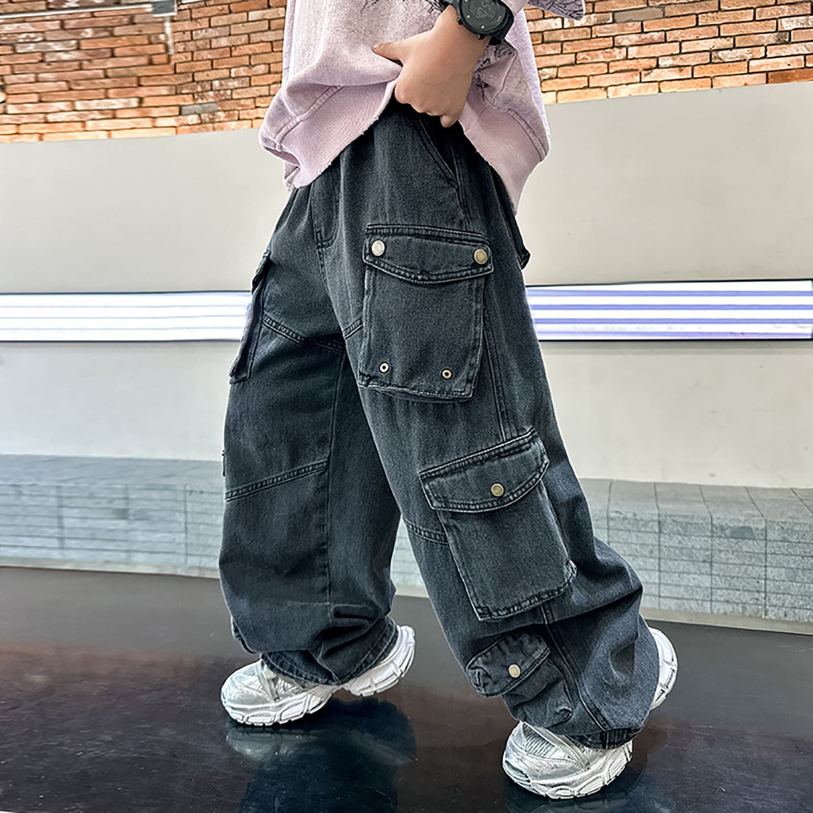 Baggy Jeans for Girls Wide Leg Pants High Elastic Waisted Denim Cargo ...