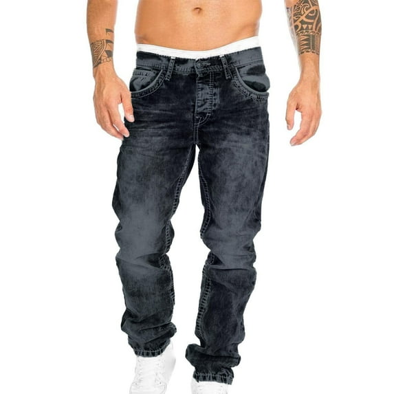 Baggy Jeans for Men Straight Leg Elastic Waist Denim Pants Vintage ...