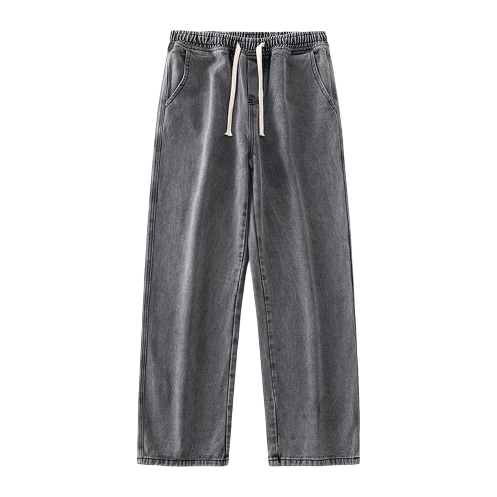 Baggy Jeans for Men Wide Leg Drawstring Elastic Waist Denim Pants Hip ...