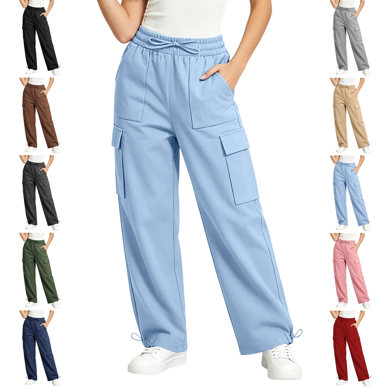 Baggy Medium Waist Elastic Drawstring Sweatpants for Womens Casual ...