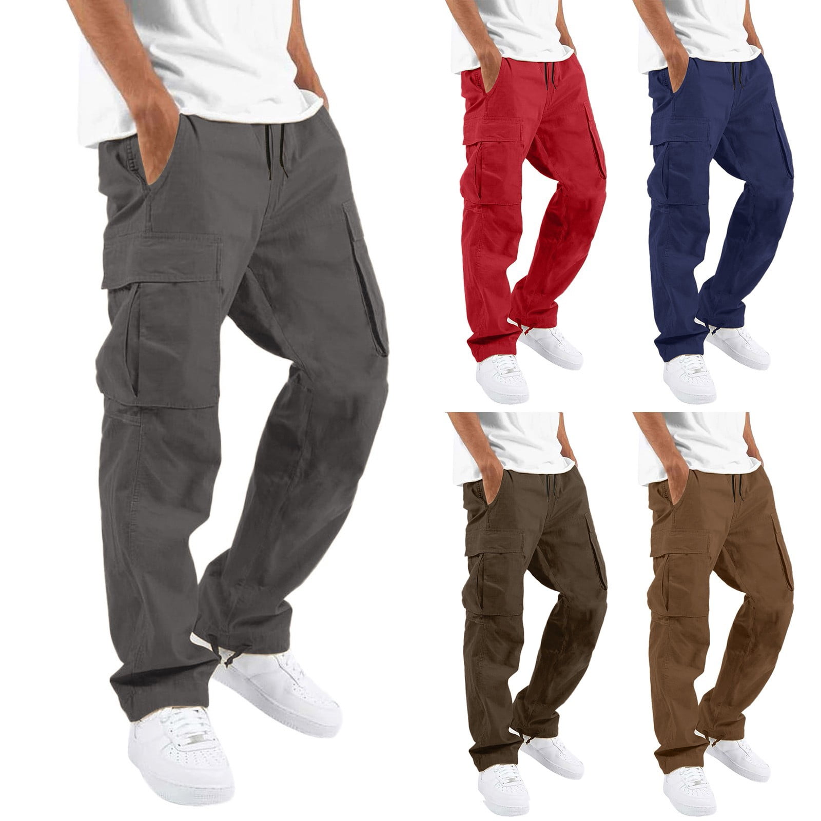 Baggy Mens Sweatpants Work Pants for Men Solid Casual Multiple Pockets ...