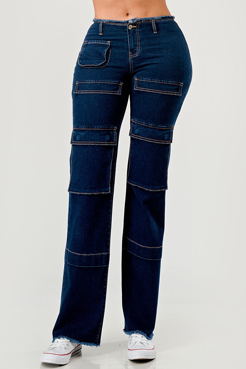Baggy Multi-Pockets Mid-Rise Wide Leg Cargo Jean - Walmart.com