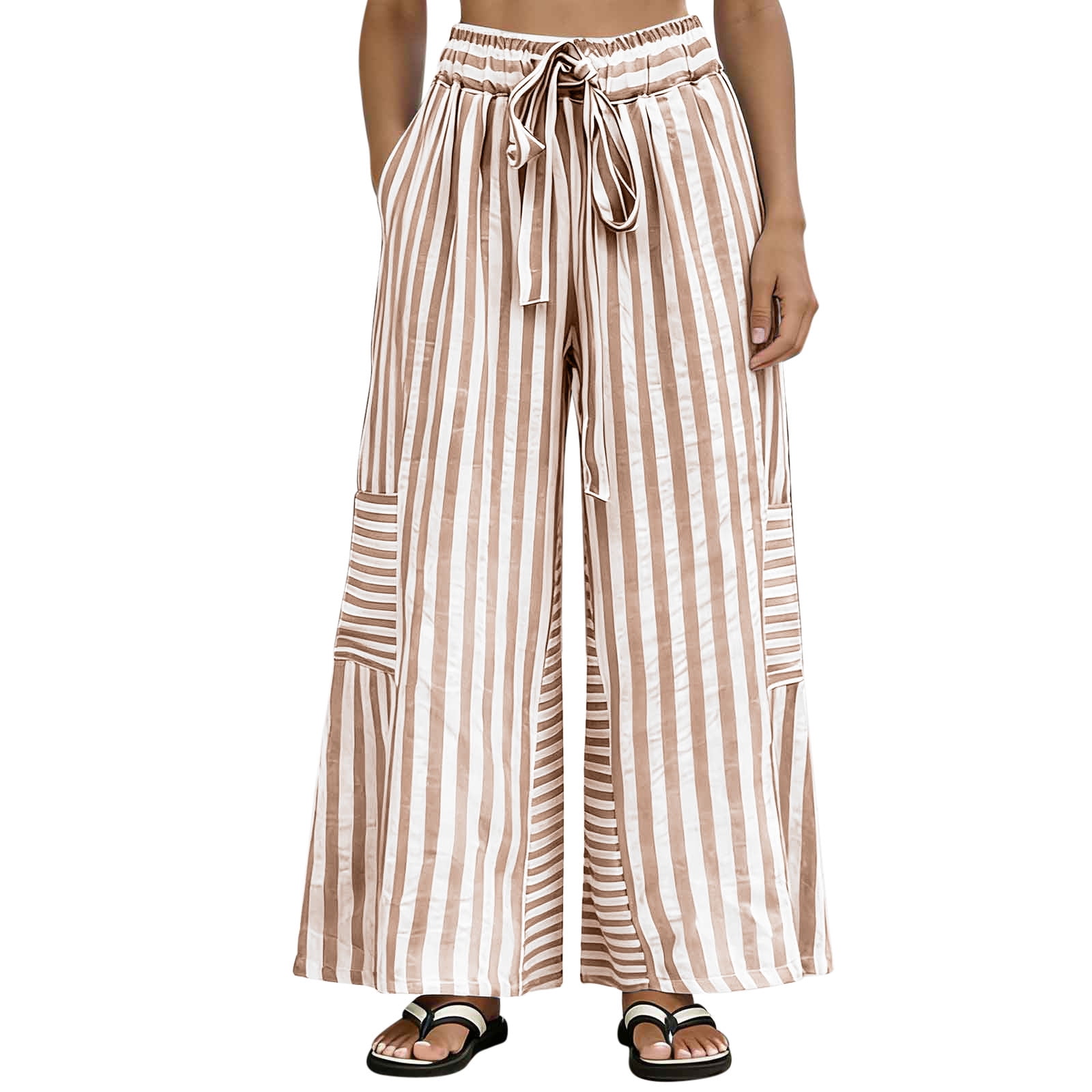 Baggy Pants Women Loose Striped Wide Leg Lounge Pants Drawstring ...