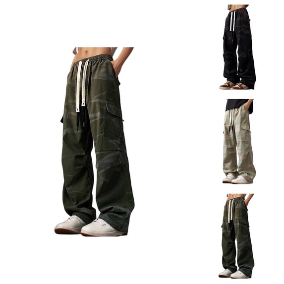 Baggy Pants for Men 2026 Spring Summer Loose Fit Elastic Waist Wide Leg ...