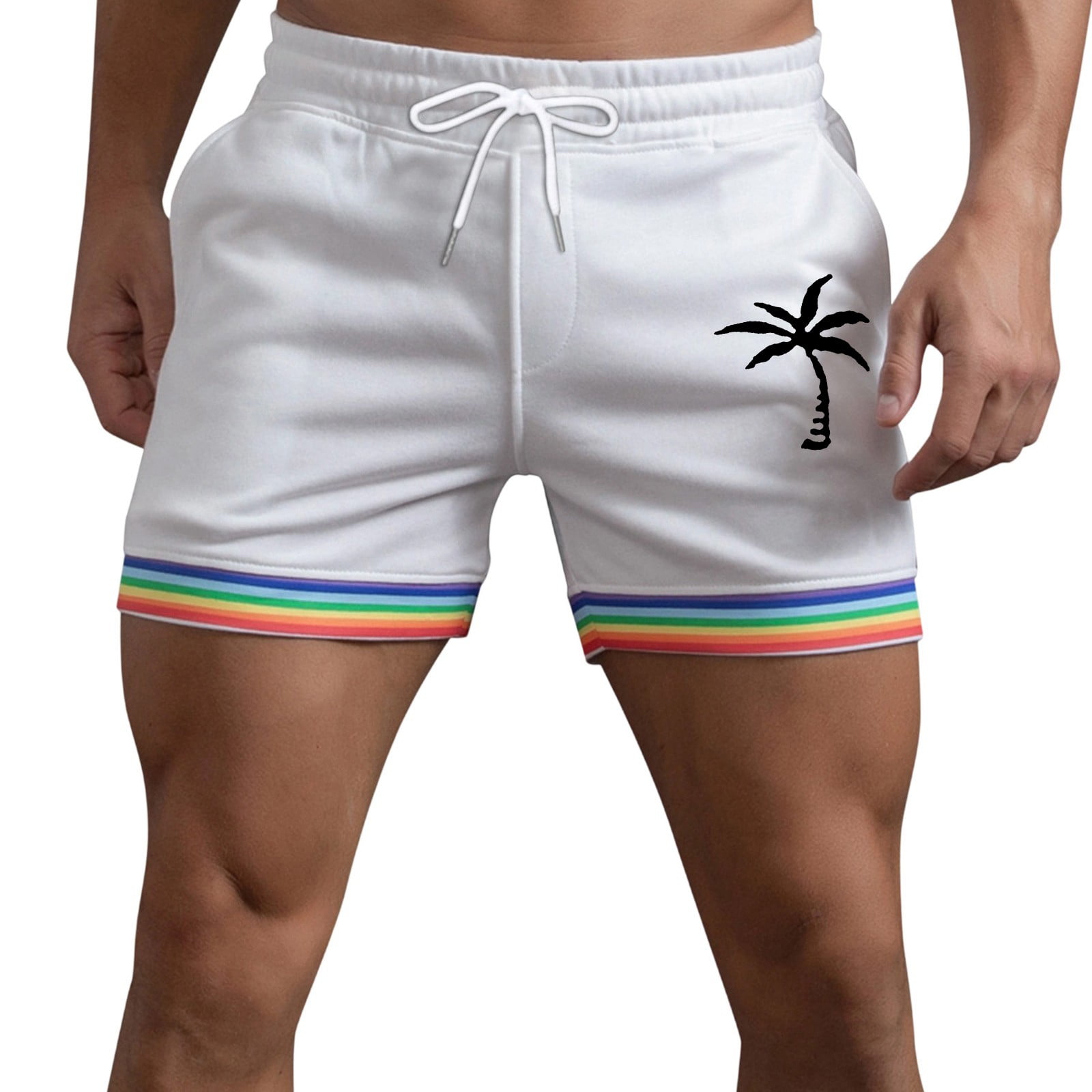 Baggy Shorts Men Men's Summer Solid Color Rainbow Pants Pocket ...