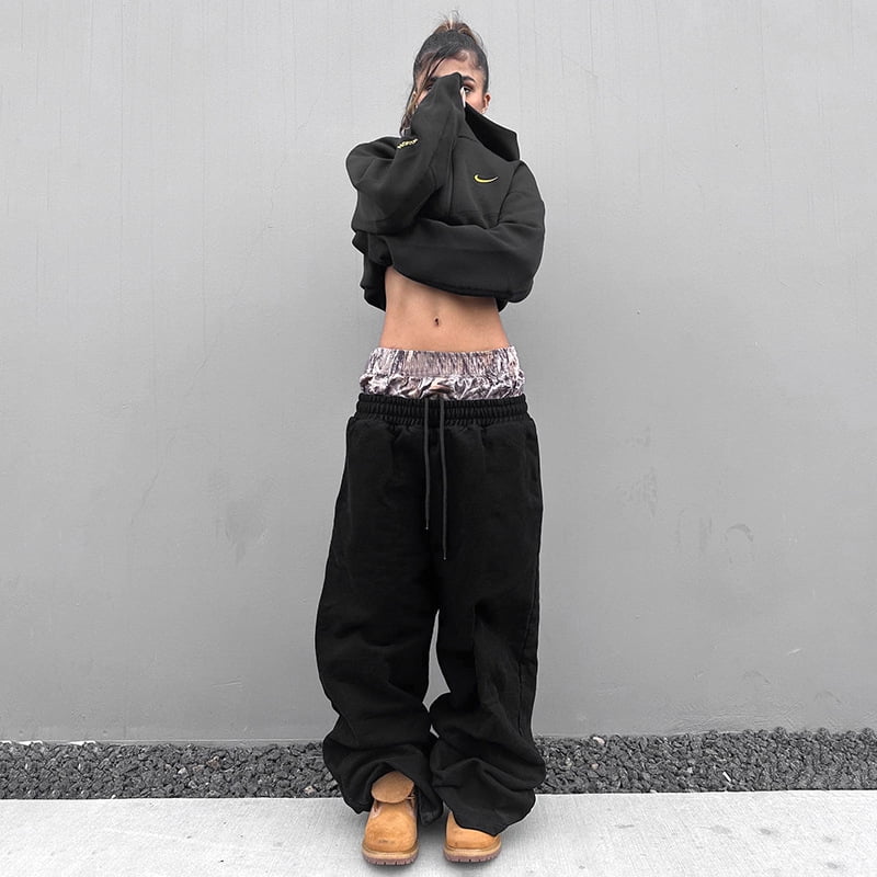 Baggy Sweatpant Casual High Double Waist Printed Boxer Sweatpants (M ...