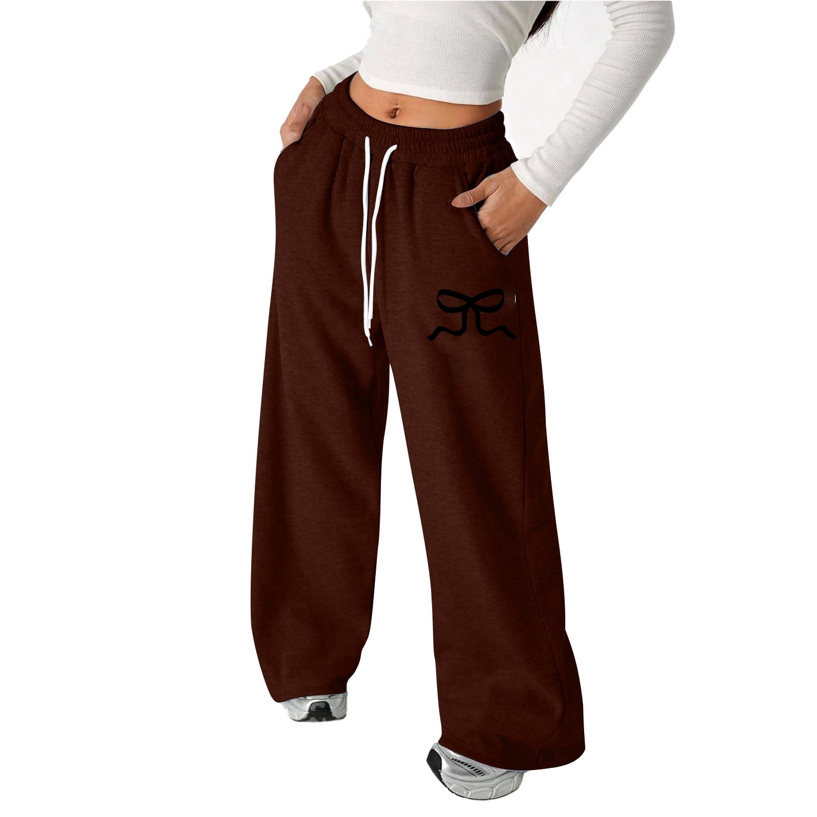 Baggy Sweatpants Girls Bow Drawstring Loose Fit Lightweight Straight ...