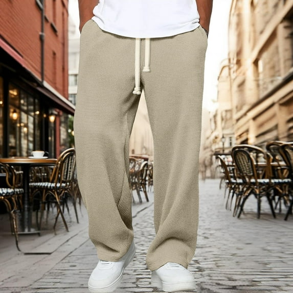 Baggy Sweatpants Men Textured Waffle Pants Loose Fit Lightweight Sweats ...