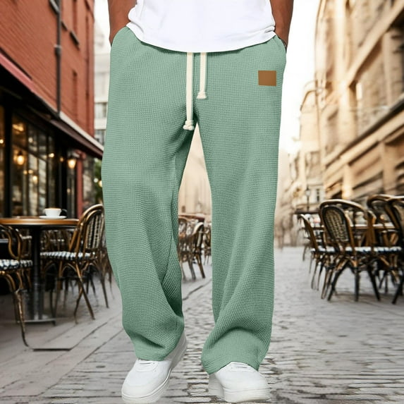 Baggy Sweatpants Men Textured Waffle Pants Loose Fit Lightweight Sweats ...
