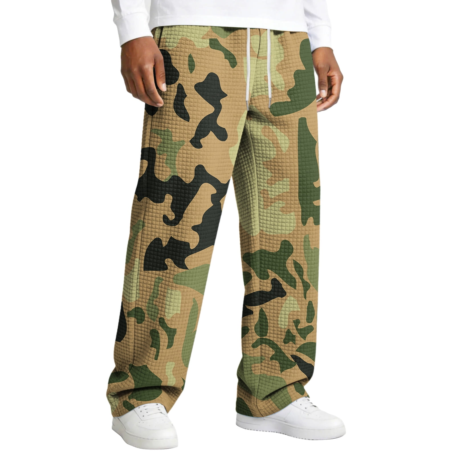 Baggy Sweatpants Men Wide Leg Camo Sweatpants Waffle Knit Textured ...