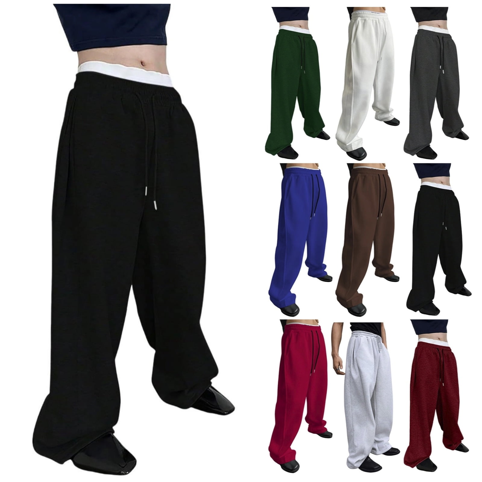 Baggy Sweatpants Men Wide Leg Sweats Pants Casual Loose Fit Open Bottom ...