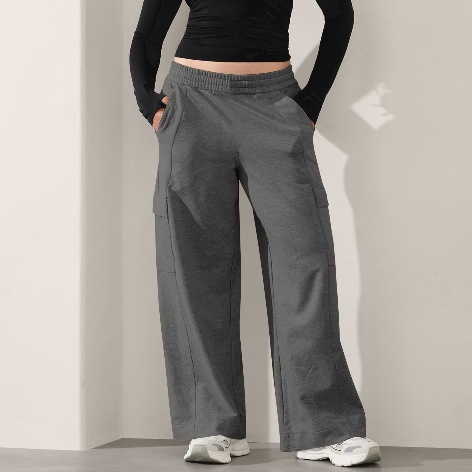 Baggy Sweatpants Women Solid Color Casual Cargo Loose With Pockets ...