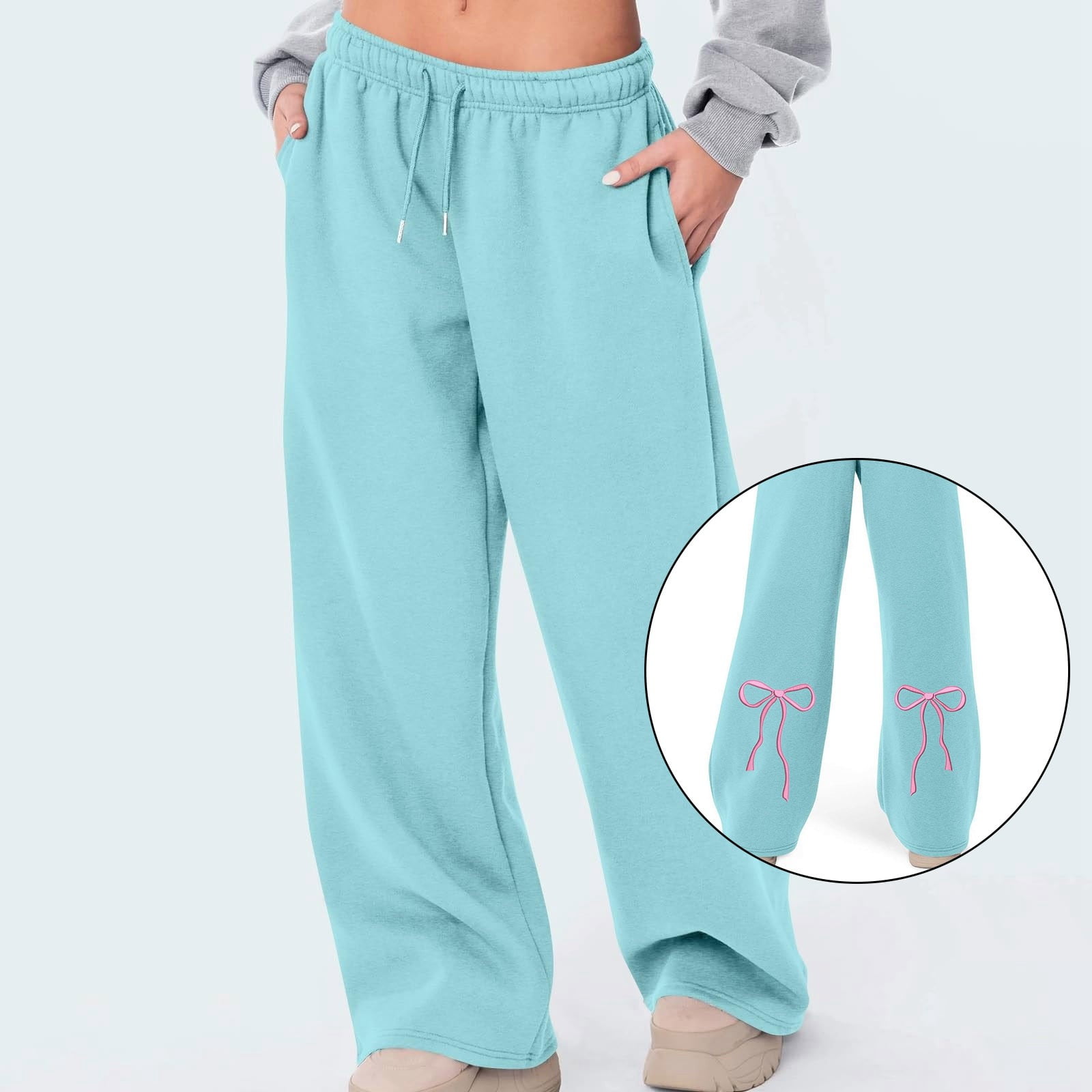 Baggy Sweatpants Women Valentine's Day Bow Print Trendy Open Bottom ...