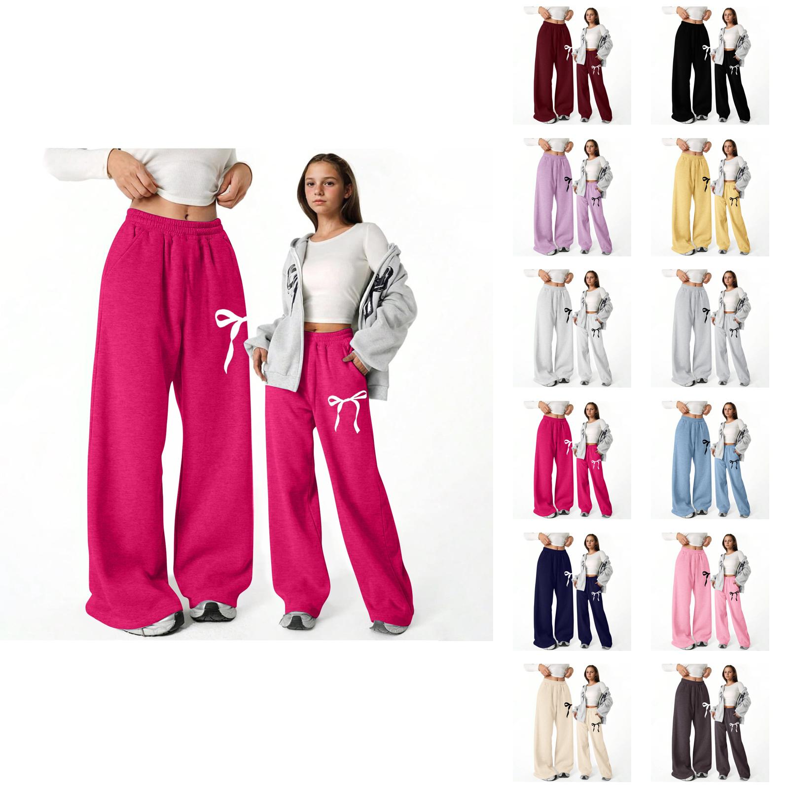 Baggy Sweatpants for Girls 2026 Fashion Cute Bow Printed Elastic Waist ...