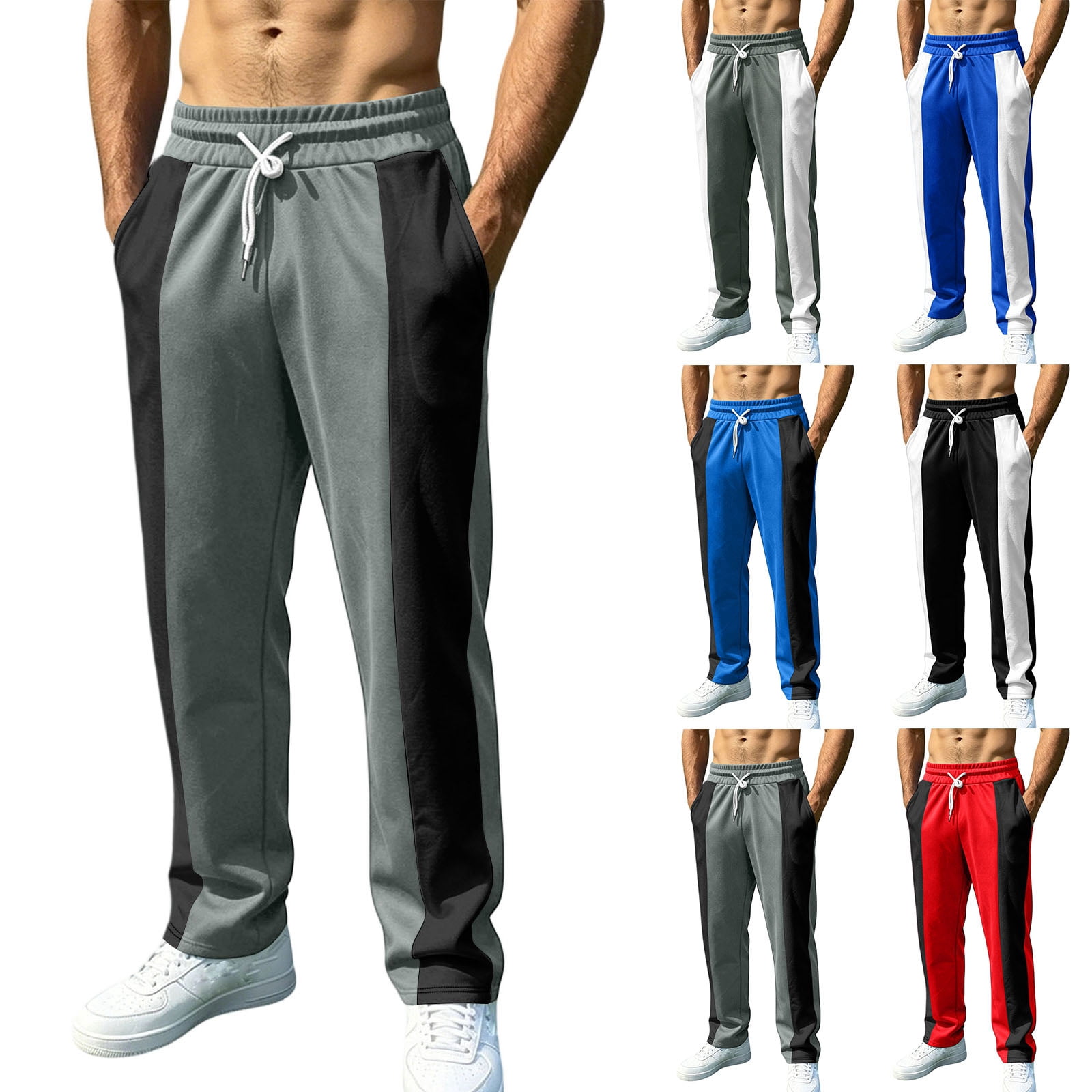 Baggy Sweatpants for Men Drawstring Elastic Waist Straight Leg Pants ...