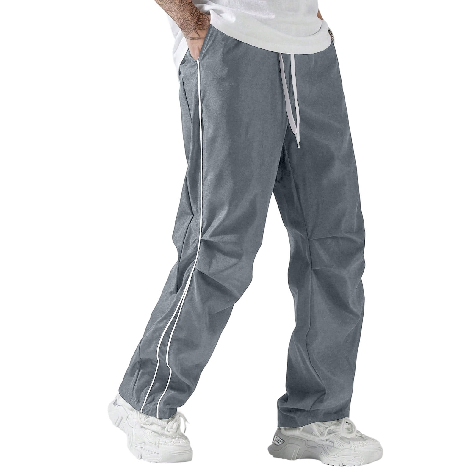 Baggy Track Pants for Men,Mens Drawstring Elastic Waist Parachute ...