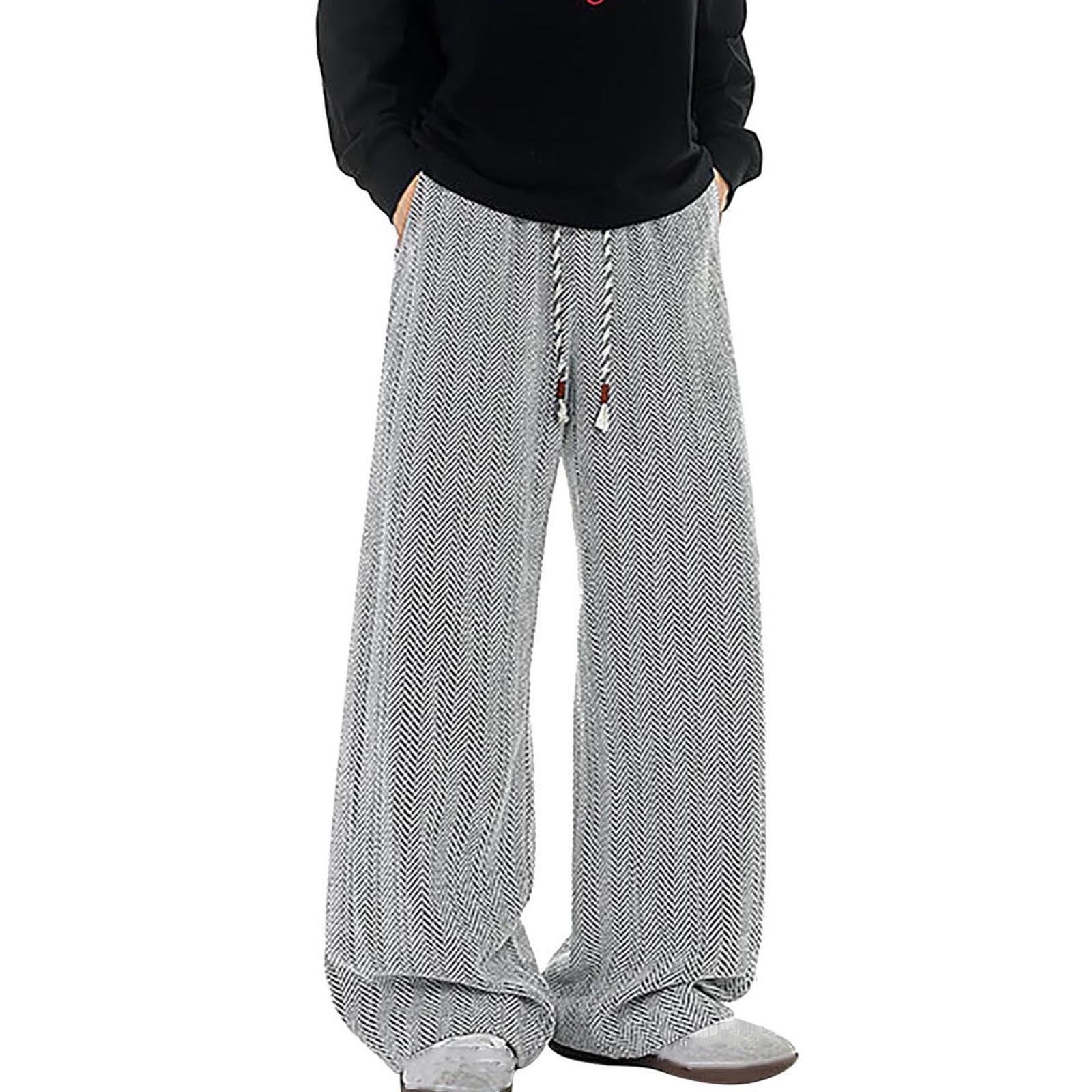 Baggy Wide Leg Pants for Men Casual Drawstring Elastic Waist Diagonal ...