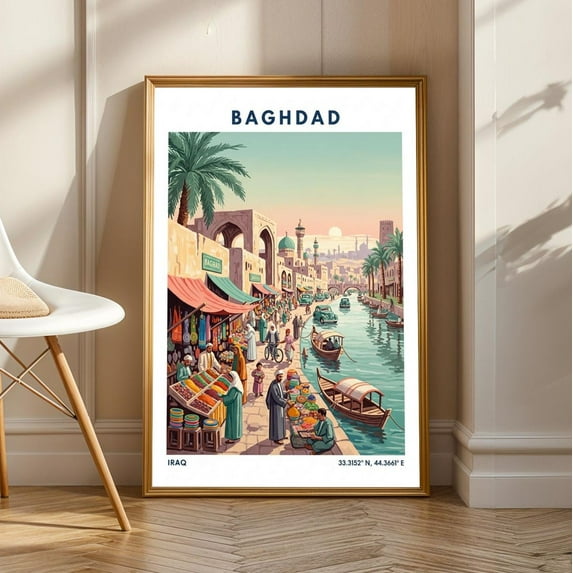Baghdad Market Scene Poster: Middle Eastern Travel Art Print, Unframed Canvas Size 12x18 ...
