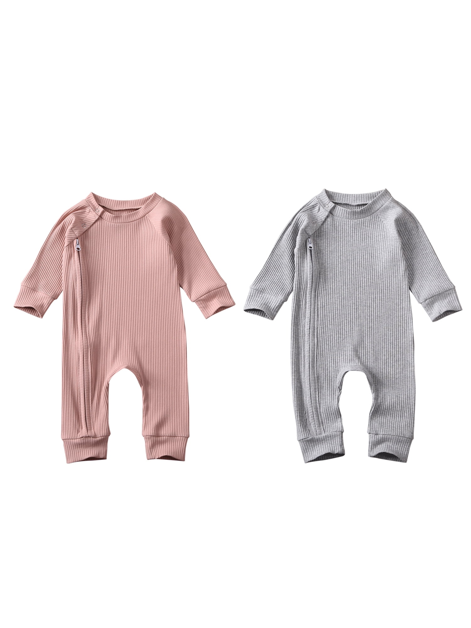 Bagilaanoe 2 Pack Newborn Baby Girl Boys Jumpsuit Long Sleeve Zipper Bodysuit 3M 6M 12M 18M 24M ...
