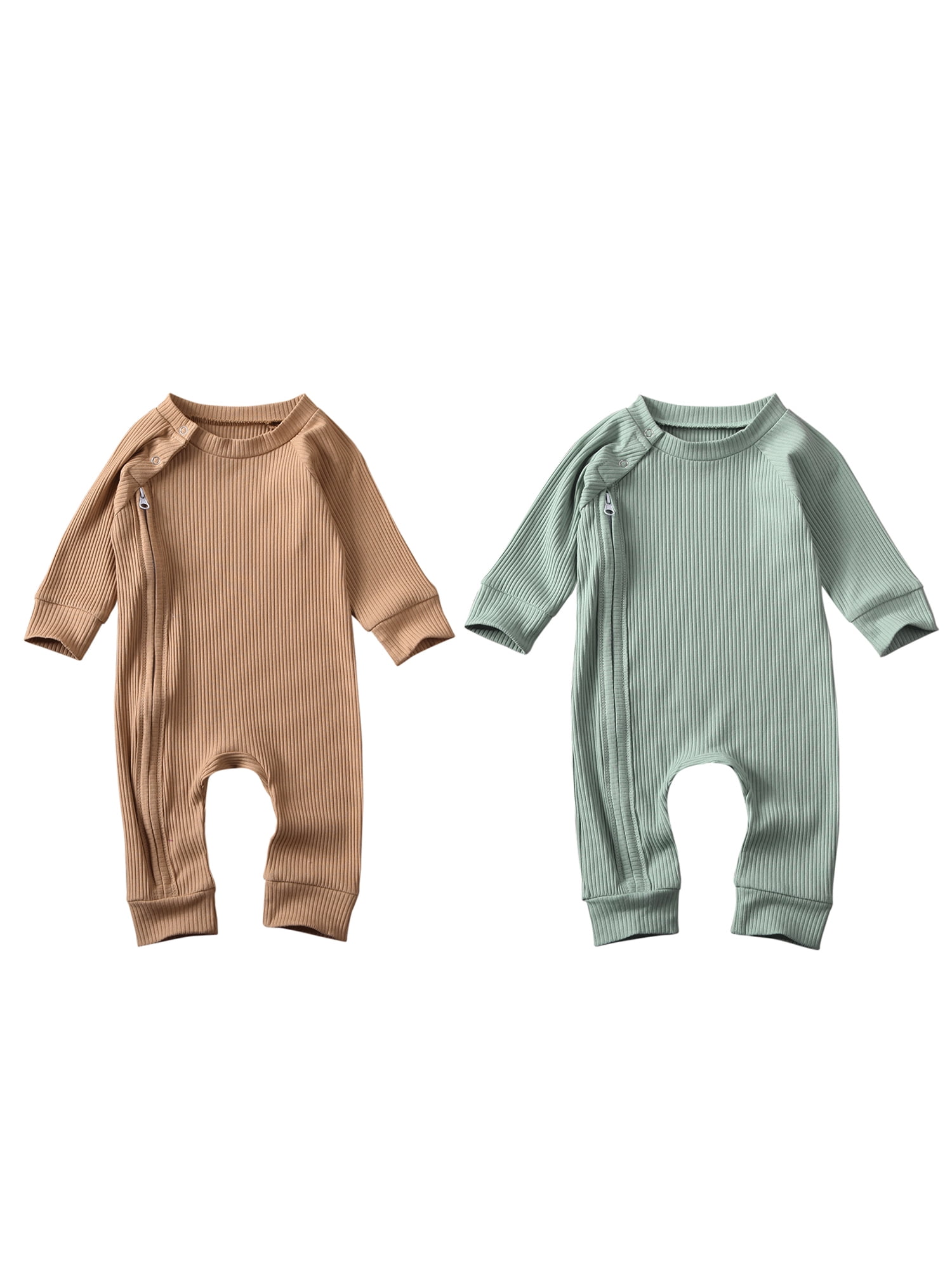 Bagilaanoe 2 Pack Newborn Baby Girl Boys Jumpsuit Long Sleeve Zipper Bodysuit 3M 6M 12M 18M 24M ...