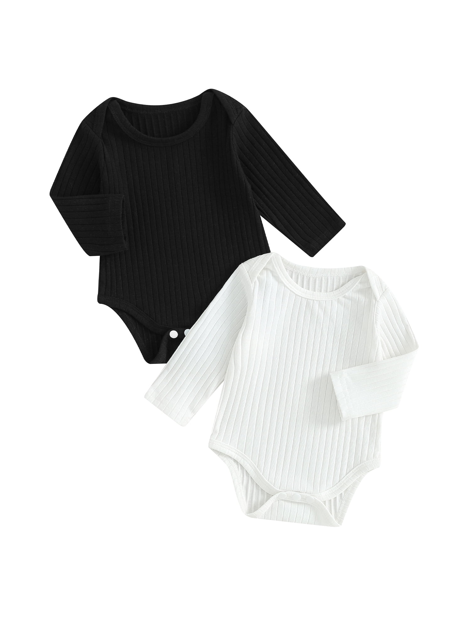 Bagilaanoe 2 Packs Newborn Baby Girl Rompers Long Sleeve Bodysuit 3M 6M 9M 12M 18M Infant Ribbed ...
