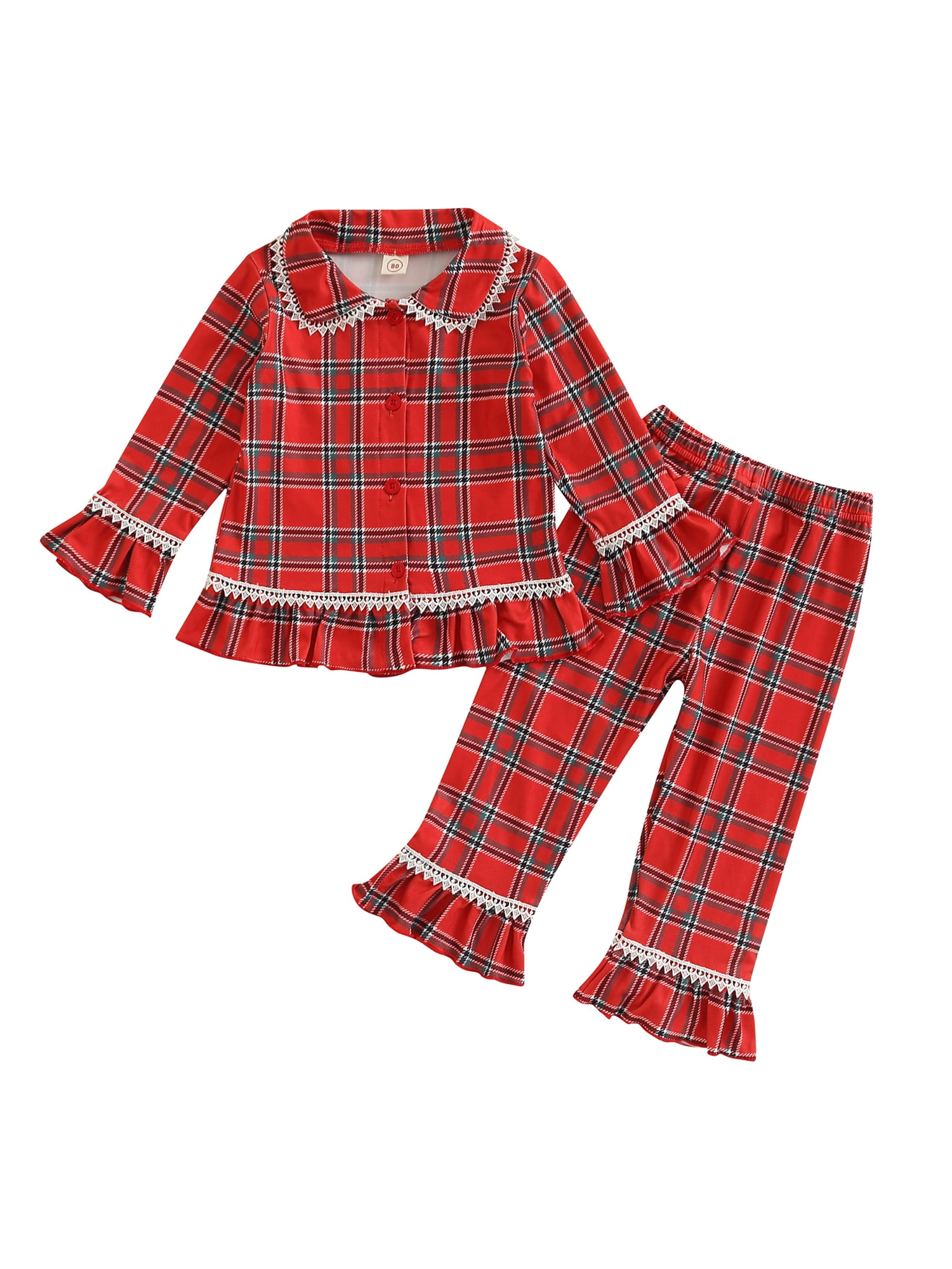 Bagilaanoe 2 Pieces Toddler Baby Girl Pajamas Set Plaid Lapel Long ...