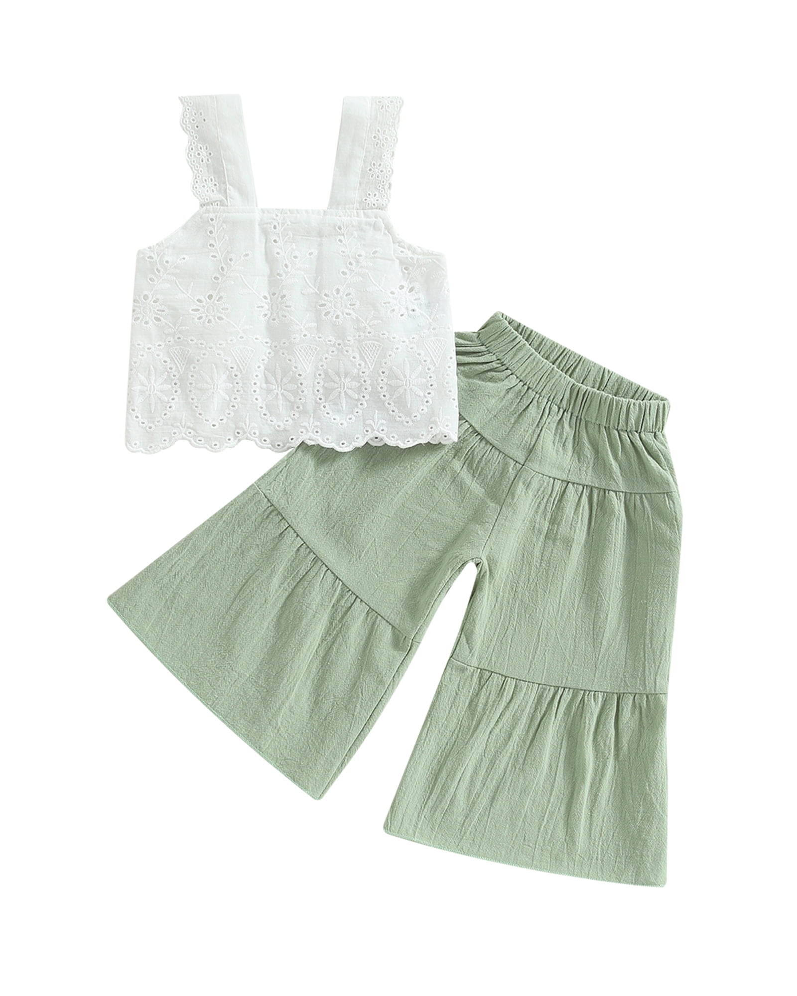 Bagilaanoe 2PCS Little Girl Outfits Floral Lace Sleeveless Crop Tops ...