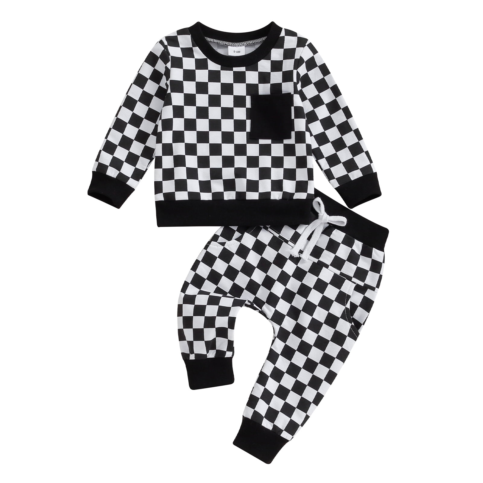 Bagilaanoe 2PCS Toddler Baby Boy Pants Set Checkerboard Print Long ...