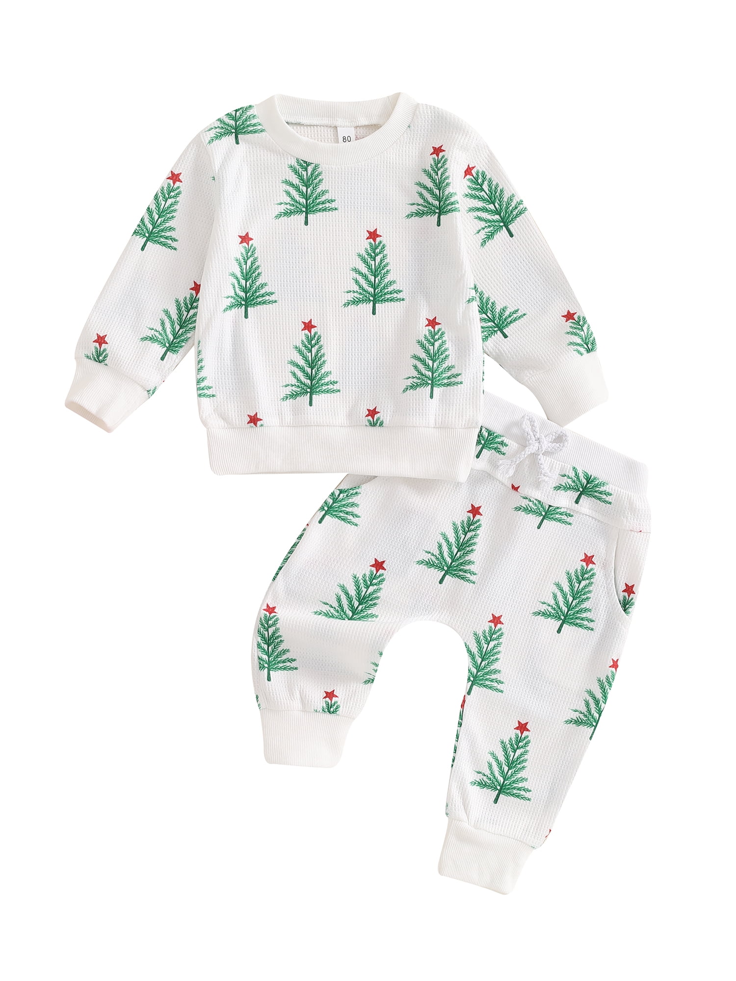 Bagilaanoe 2Pcs Baby Boy Christmas Clothes Toddler Waffle Long Sleeve Sweatshirt Tops ...