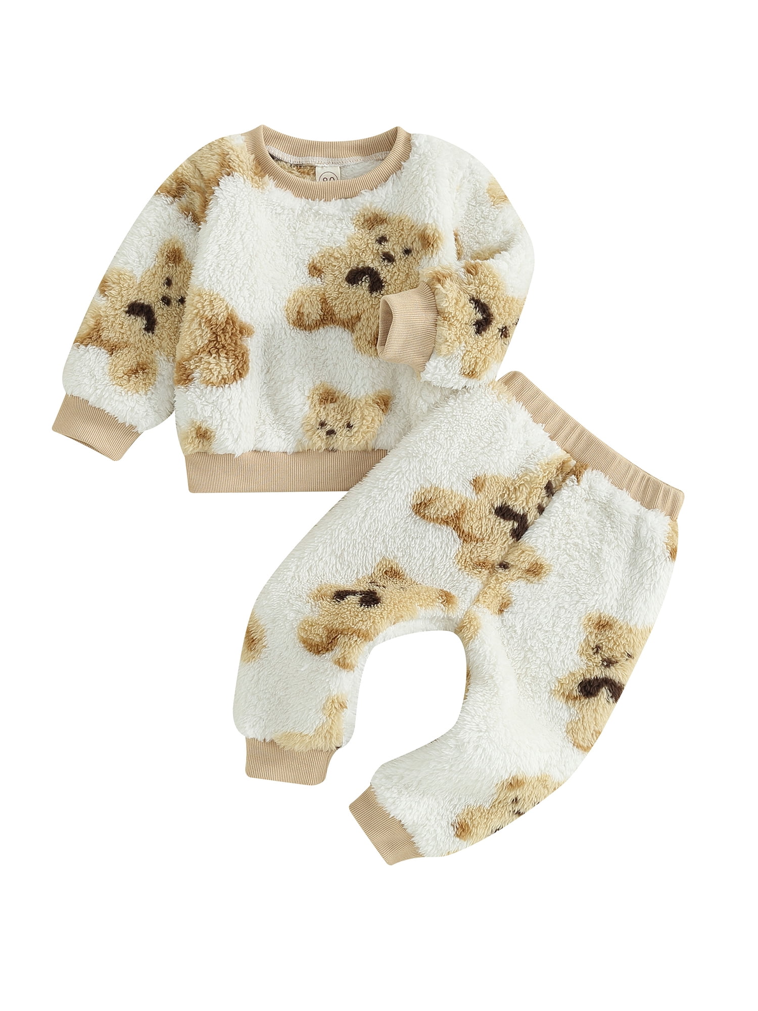 Bagilaanoe 2Pcs Baby Girl Boys Plush Clothing Sets Toddler Print Long ...