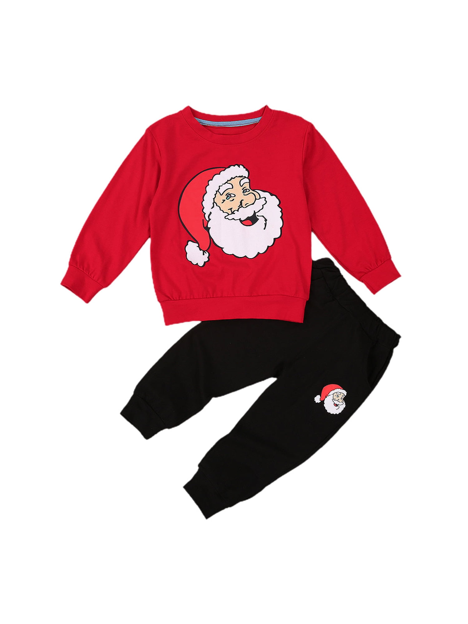 Bagilaanoe 2Pcs Little Boy Girls Christmas Outfits Santa Claus Print Long Sleeve Pullover Tops ...