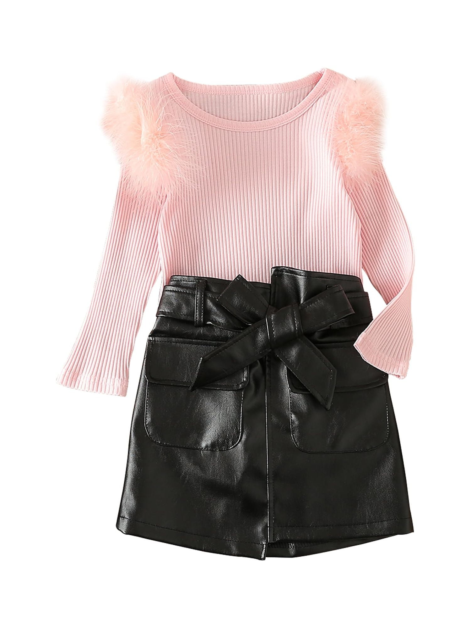 Bagilaanoe 2Pcs Little Girls Fall Clothes Toddler Feather Long Sleeve ...