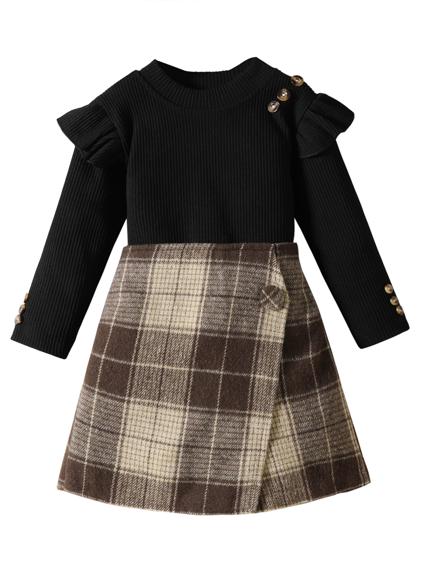 Bagilaanoe 2Pcs Little Girls Fall Clothes Toddler Long Sleeve Ruffle ...